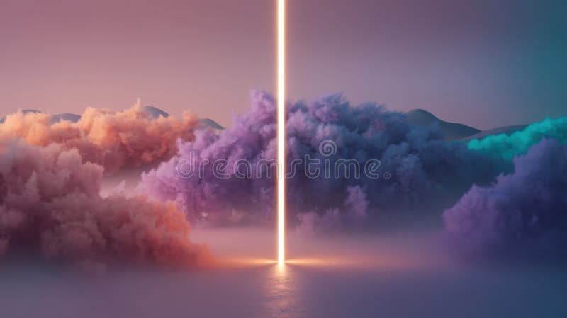 A Surreal Scene Featuring Vibrant Clouds and a Radiant Vertical Beam of ...