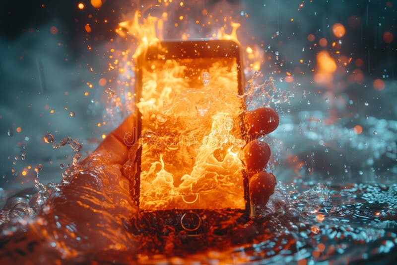 Flaming Smartphone Sinking in Water Stock Image - Image of cellphone ...