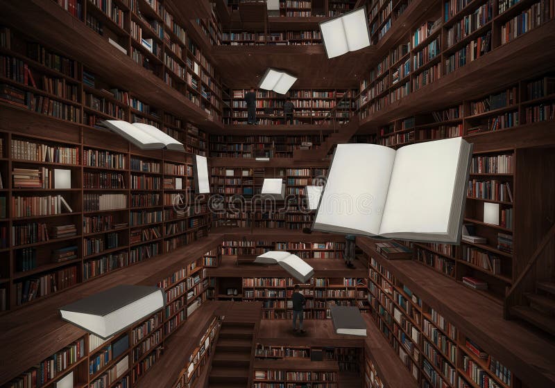 Floating Bookshelves Infinite Space Multiple Gravity Directions Library ...