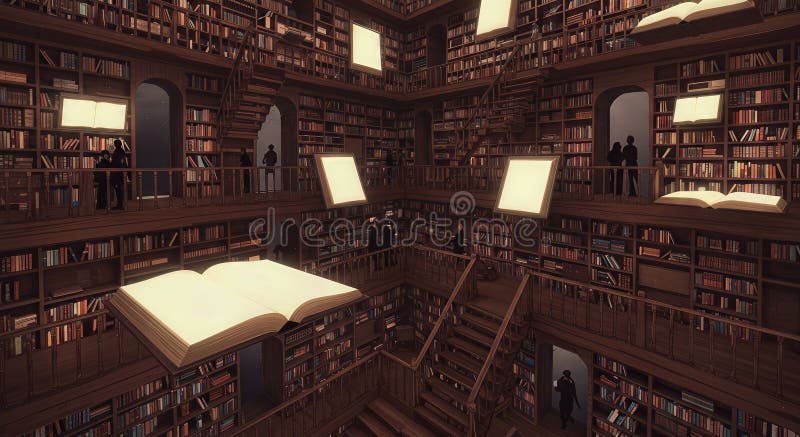 Bookshelves Infinite Space Multiple Gravity Directions Library Stock ...