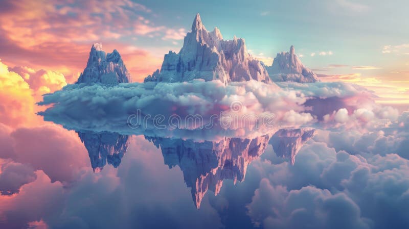 Surreal Scene of Floating Crystal Islands Stock Illustration ...