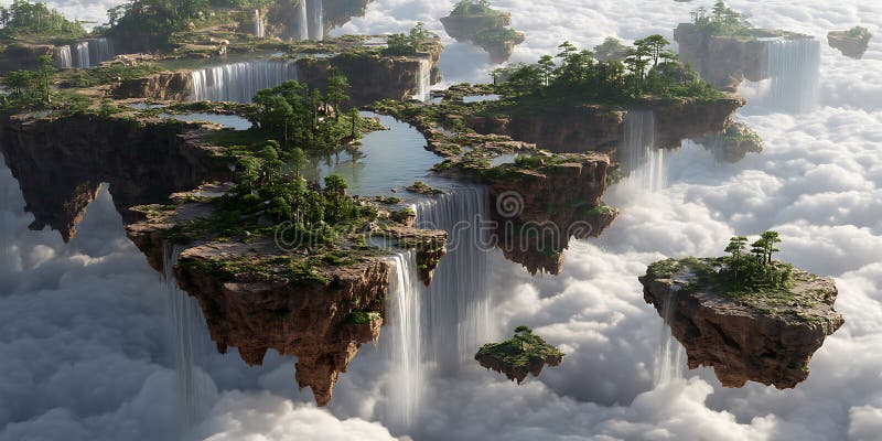 A Surreal Scene of Floating Islands with Waterfalls and Mist for ...