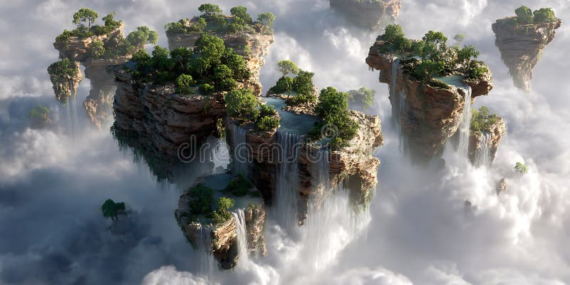A Surreal Scene of Floating Islands with Waterfalls and Mist for ...