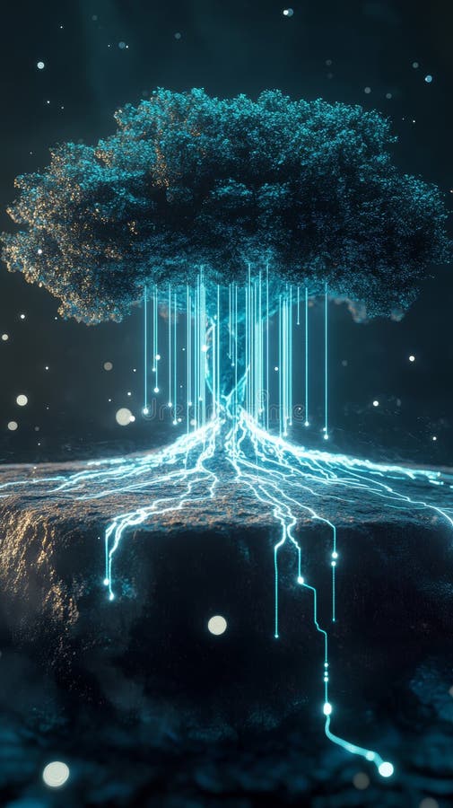 Surreal Scene with Giant Floating Data Tree Surrounded by Ethereal ...