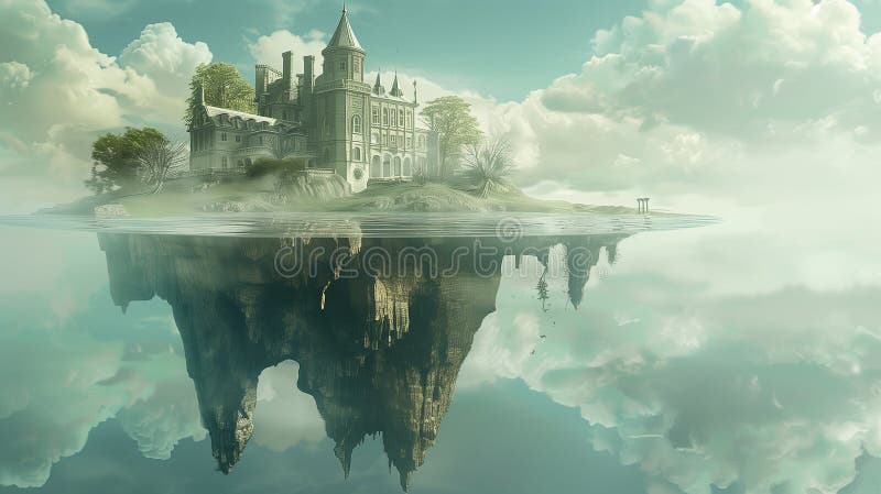 Surreal Scene with Gravity-defying Water Stock Illustration ...