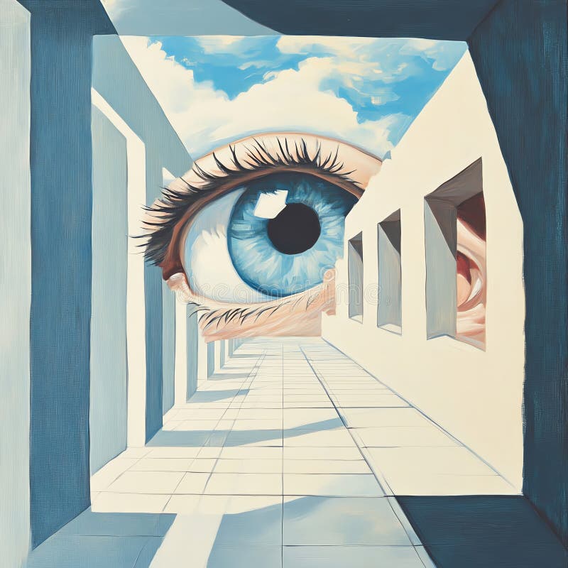 Surreal Scene of a Large Blue Eye Staring through an Architectural ...