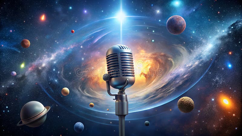 A Surreal Scene with a Podcast Microphone Floating in Space Stock Image ...