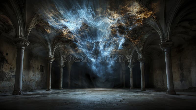 Surreal Scene of Pulsating Ceiling Over Ancient Architecture Abstract ...