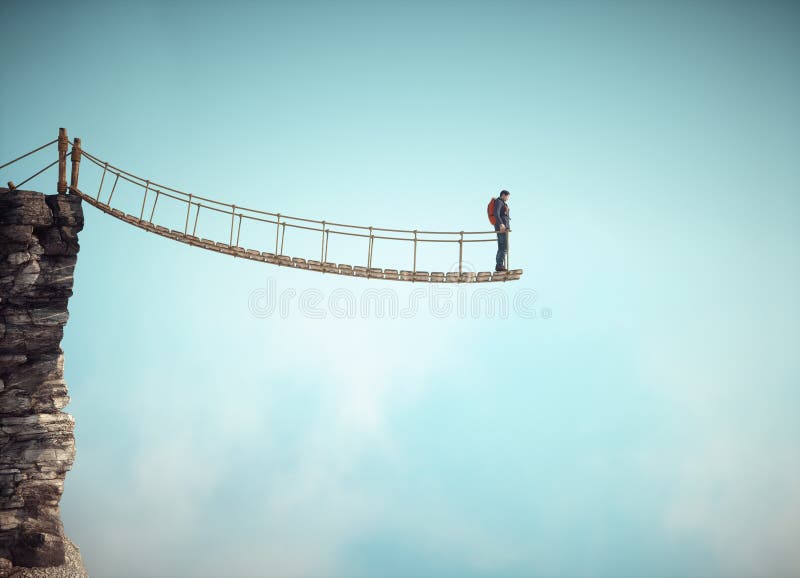 Surreal Scene with a Rope Bridge Cut in Half Suggesting the Concept of ...