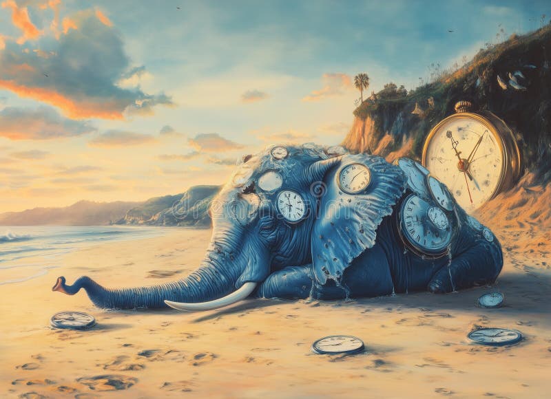 Dead Half-elephant, Half-cklock in the Sunset Lies on Beach Stock ...