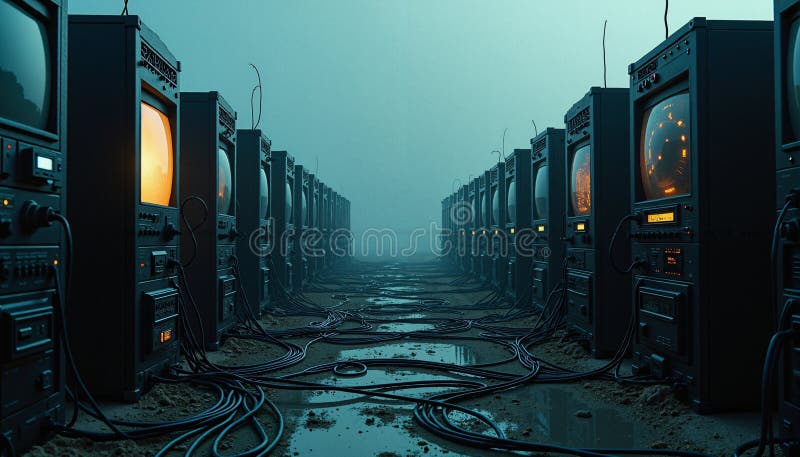 Endless Retro Monitors in Fog Stock Photo - Image of analog, dystopia ...
