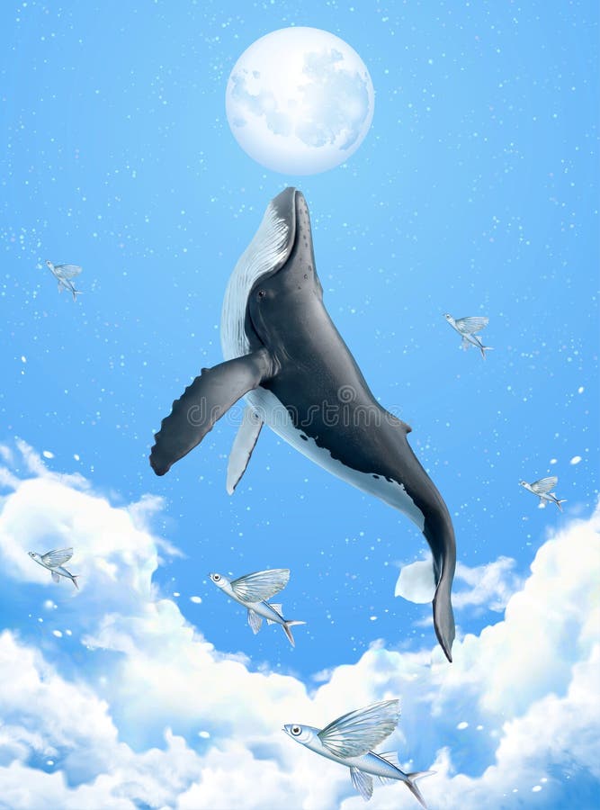 Surreal Scene of Whale Breaching Stock Vector - Illustration of ...