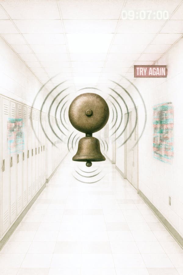 Surreal School Hallway with Floating Bell Soundwaves Glitch Effect and ...