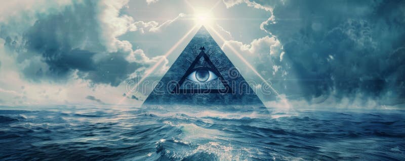 Surreal Seascape with All-seeing Eye Pyramid Stock Image - Image of ...