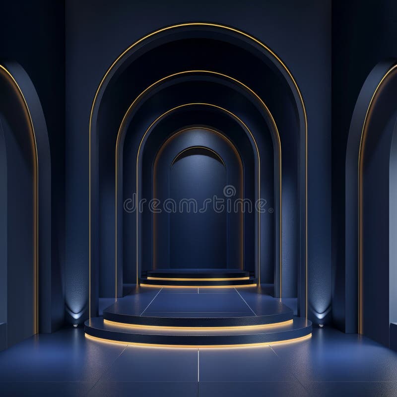 Surreal Sequence of Arches in a Dim Corridor Stock Image - Image of ...