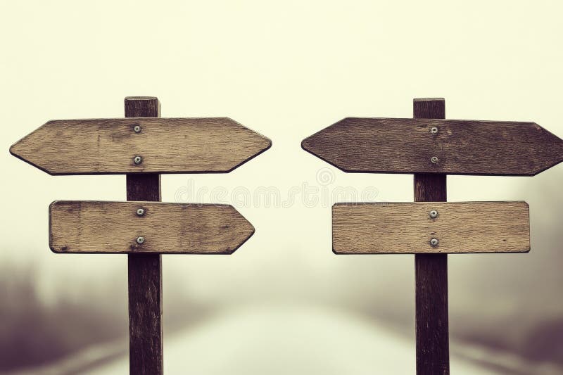 In a Surreal Setting, a Road Splits into Two Clear Paths with Signpost ...