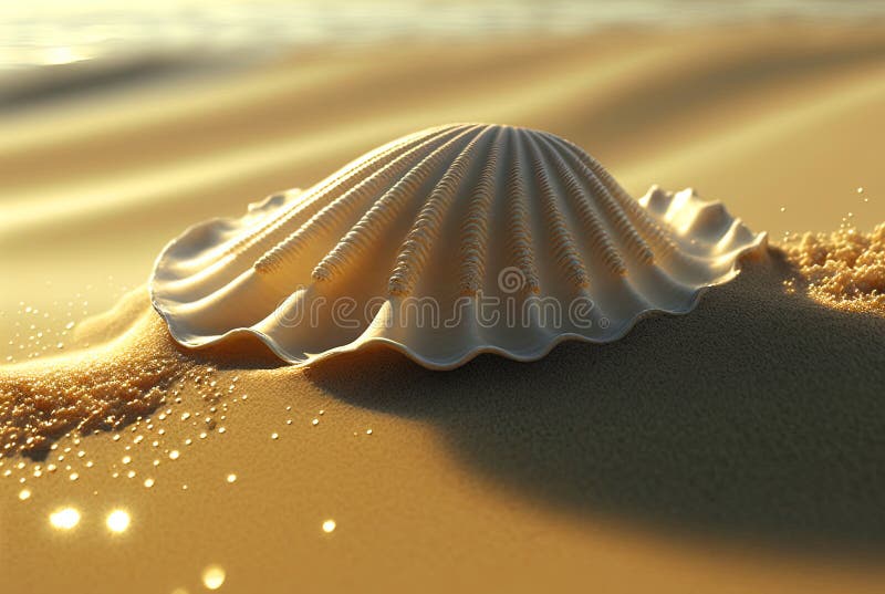 Surreal Shell on the Beach. Abstract with Filigree Shape on the Sand ...