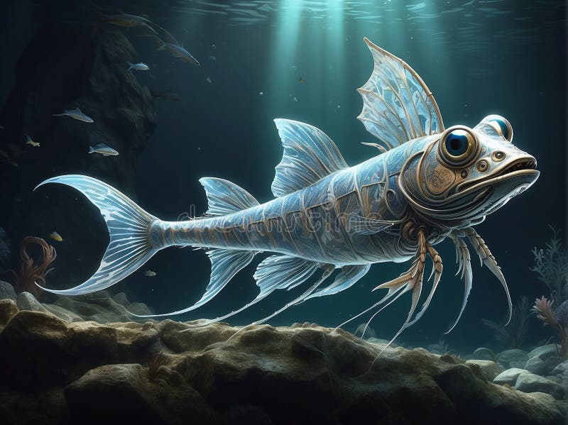Surreal Silver Insectoid Fishlike Alien Creature. AI Art Generated ...