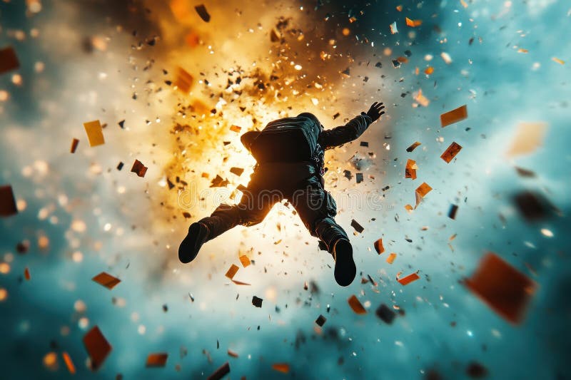 Surreal Skydiving Scene with Torn Paper Textures Stock Illustration ...