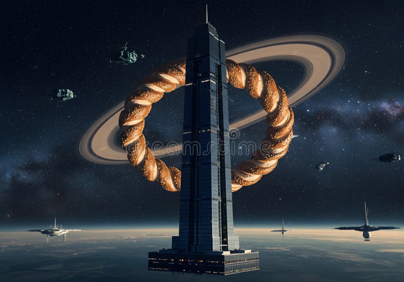 Surreal Skyscraper with Bagel in Space Futuristic Architecture Concept ...