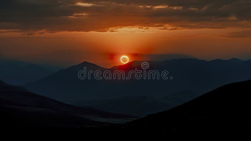 Surreal Solar Eclipse at Sunset Over Mountains. Mystical Eclipse ...