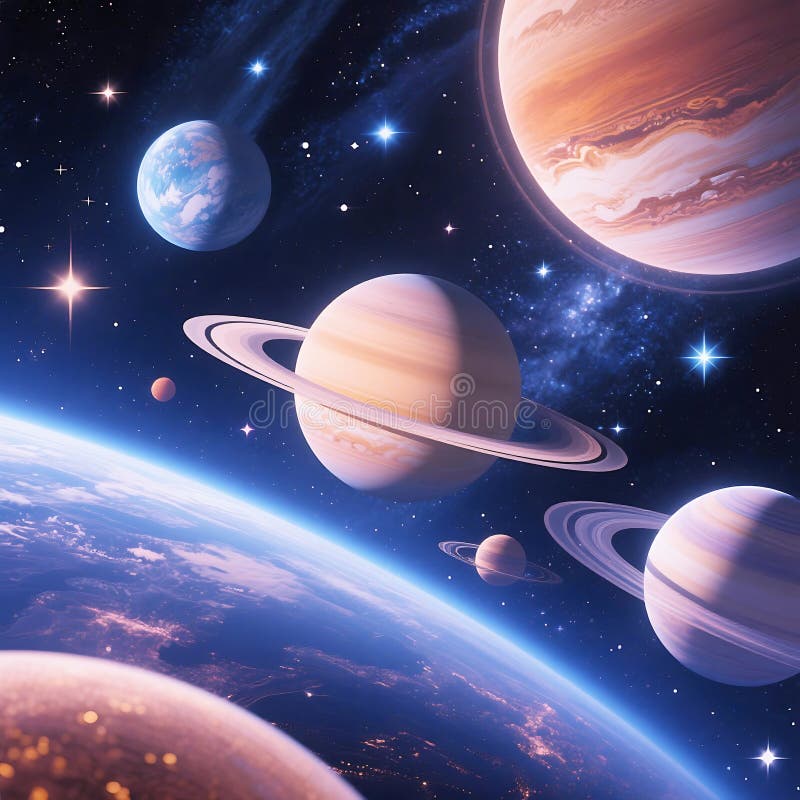 A Surreal Space Scene Featuring Multiple Planets, Including Versions ...