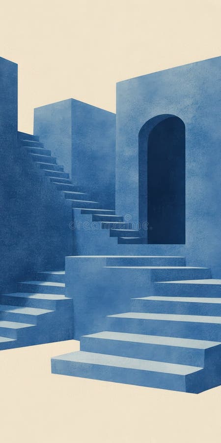 Surreal Staircase with Abstract Geometric Architecture in Shades of ...