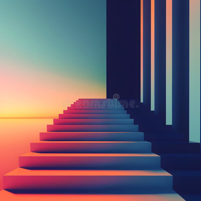 An Abstract Staircase Illuminated with Vibrant Gradient Lighting ...