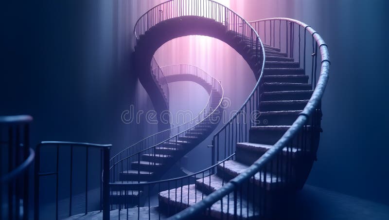 A Surreal Staircase Twisting into an Infinite Loop Against a Gradient ...