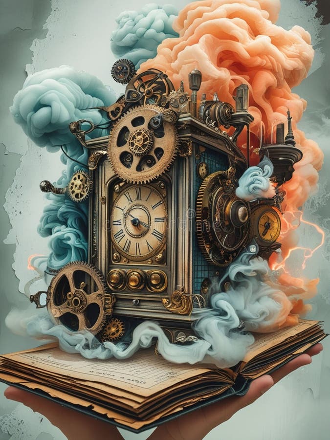 Surreal steampunk clock stock illustration. Illustration of science ...