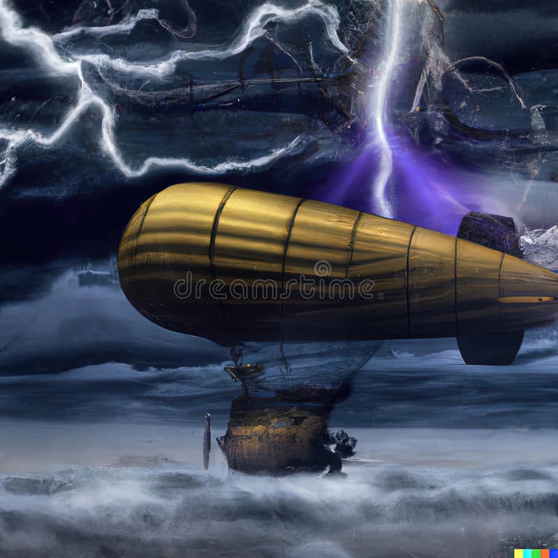 Surreal Steampunk Dirigible during a Fierce Storm Stock Illustration ...