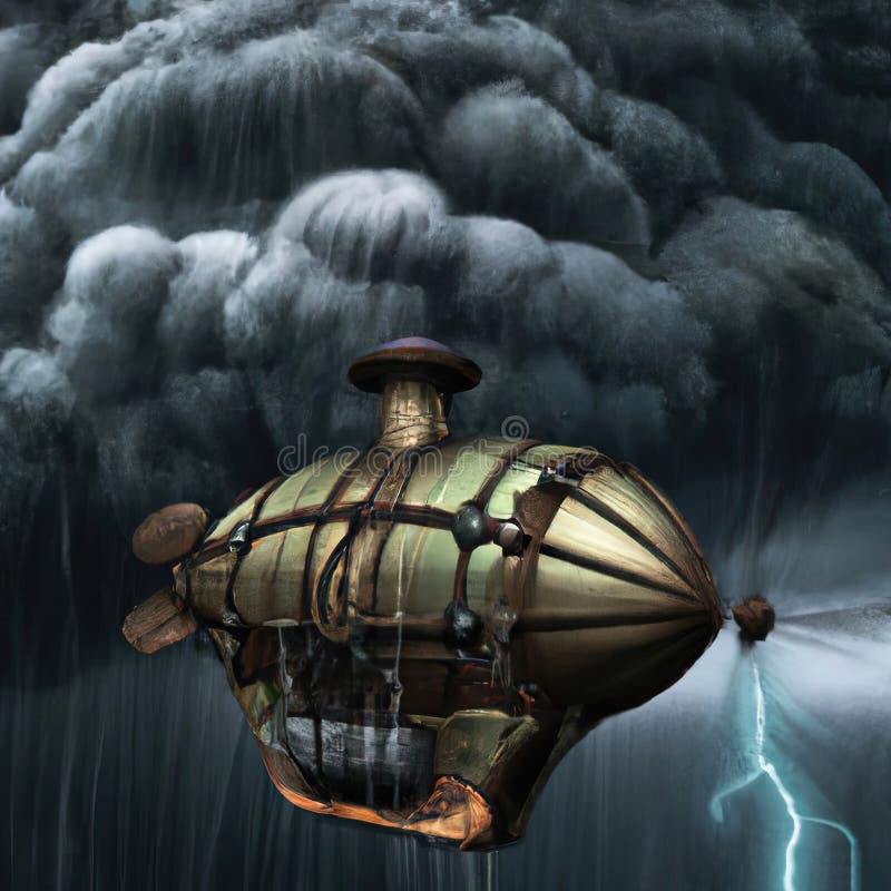 Surreal Steampunk Dirigible during a Fierce Storm Stock Illustration ...