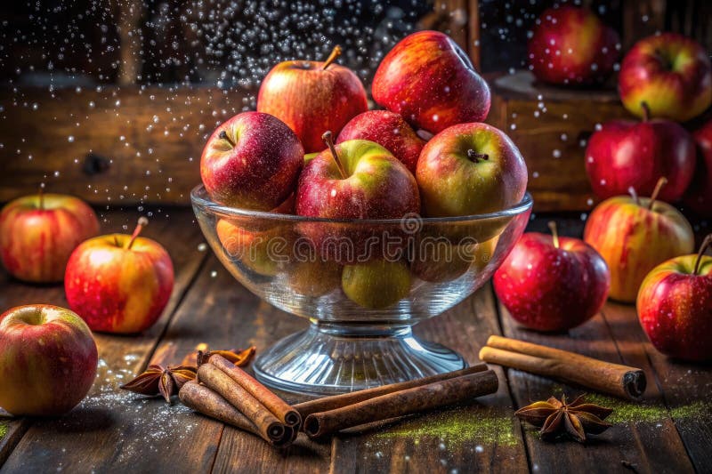A Surreal Still Life Apples and Cinnamon Dance in a Distorted Glass ...