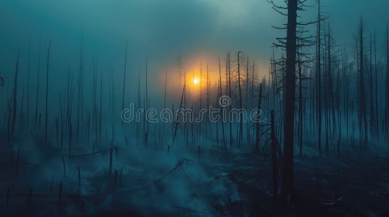 Surreal Stillness of a Smoldering Forest, Backlit by Gentle Morning ...
