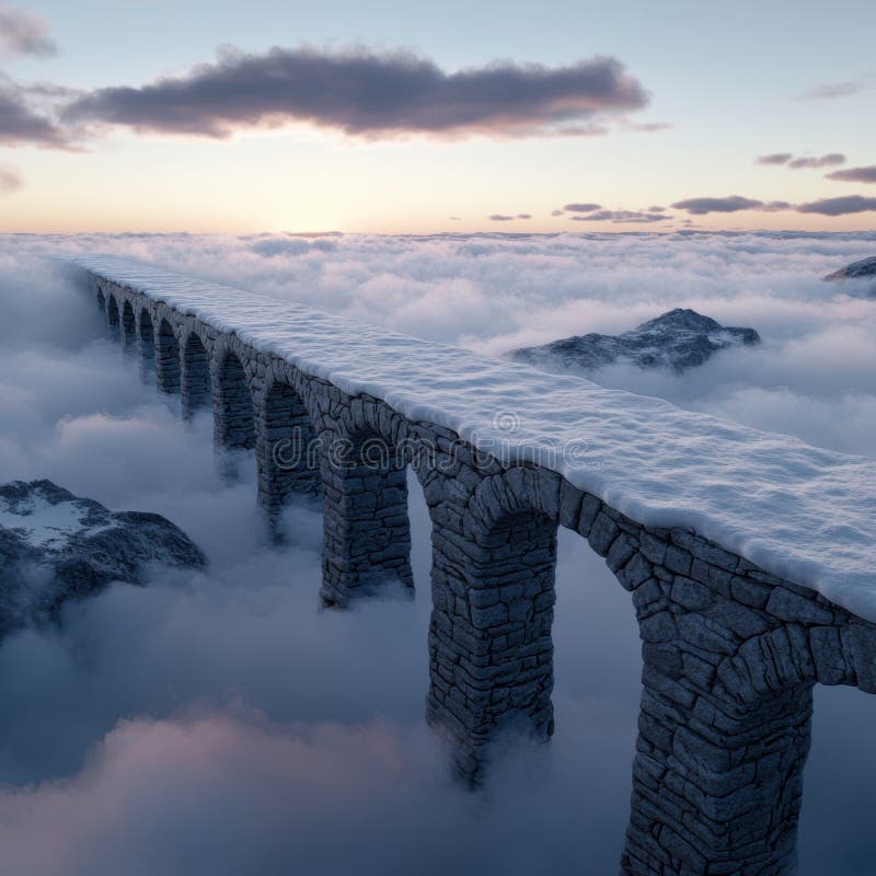 Surreal Stone Bridge Above the Clouds Stock Illustration - Illustration ...