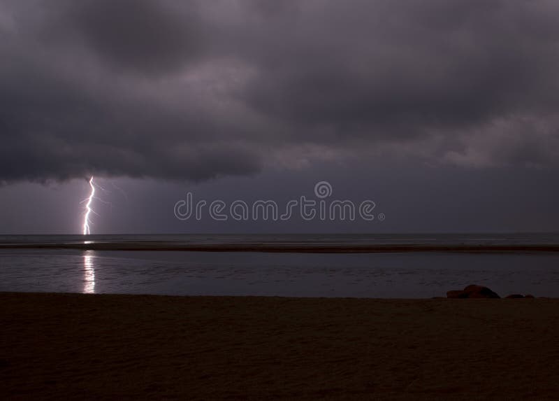 Stormy Sea at Night with Dramatic Sky and the Big Moon Stock Image ...