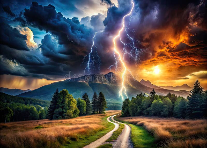 A Surreal and Striking Lightning Path through Ominous Clouds a Path To ...