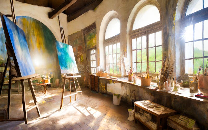 Surreal Studio of an Artist Stock Illustration - Illustration of ...