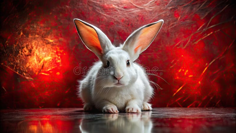 A Surreal Study of a Pristine White Rabbit with Oversized Ears Gleaming ...