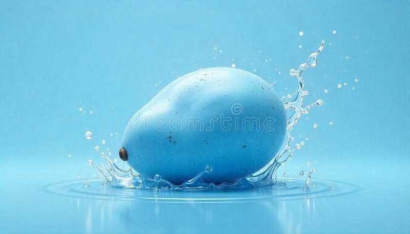 Blue Mango Splashing in Water on Light Blue Background Stock ...
