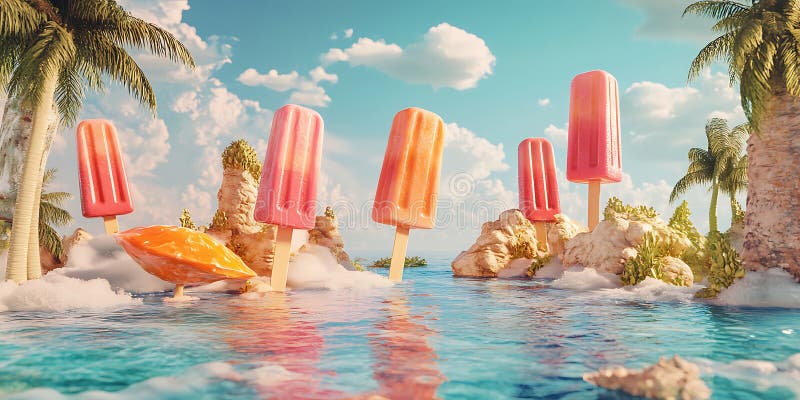 Surreal Summer Popsicle Landscape Dreamy Digital Art Stock Illustration ...