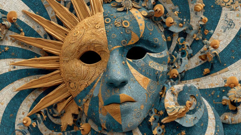 Surreal Sun and Moon Masks on Abstract Background Stock Photo - Image ...