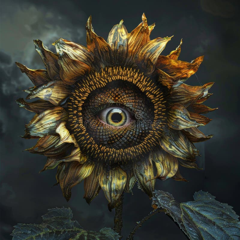 Surreal Sunflower with Human Eye Center Stock Illustration ...