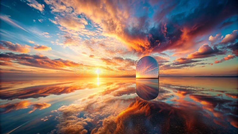 Surreal Sunset with Abstract Mirror Reflection Generative AI Stock ...