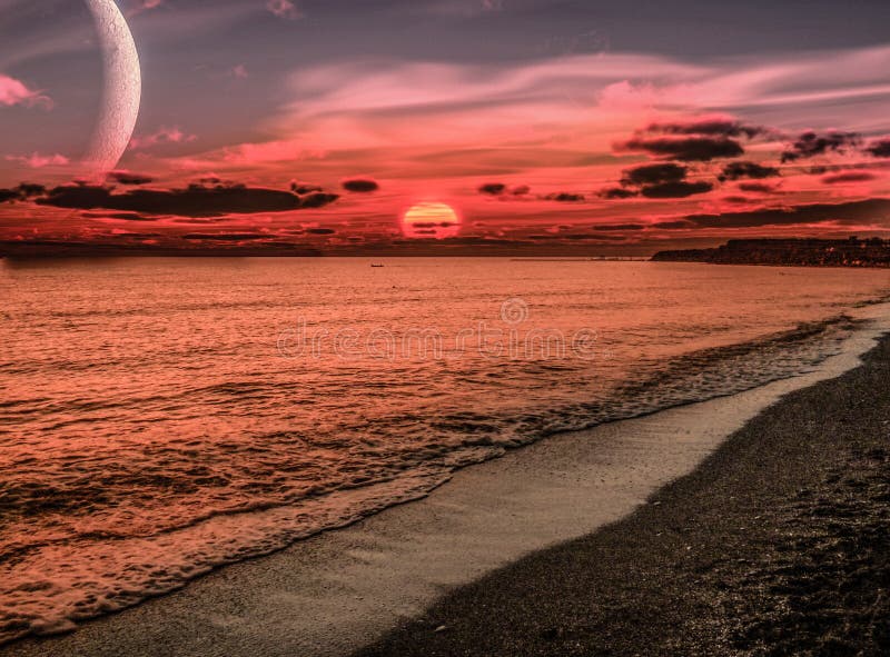 Surreal Sunset on the Beach. Stock Photo - Image of beach, senset: 95414642