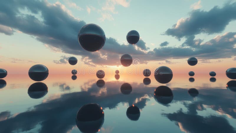 Surreal Sunset Sphere Reflections Stock Illustration - Illustration of ...
