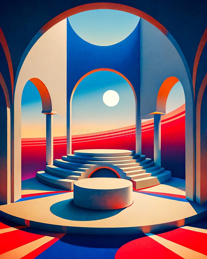 Surreal Sunset in a Stylized Architectural Dreamscape Stock ...