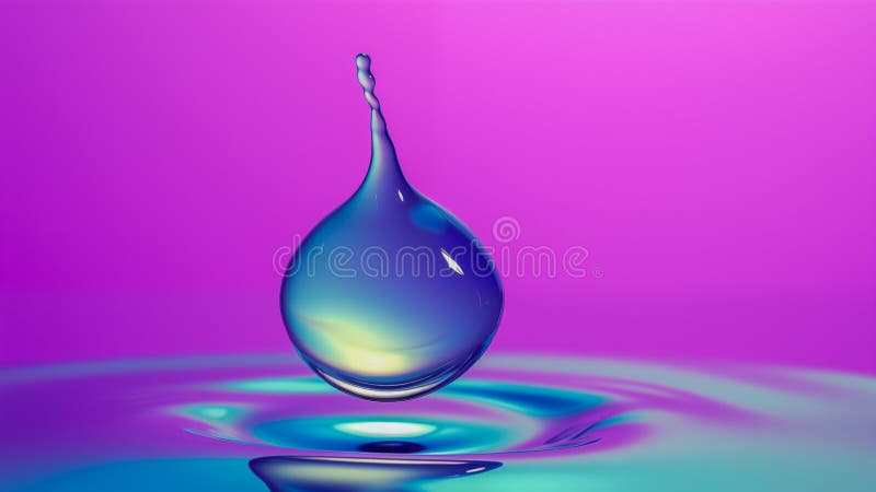 Surreal Teardrop Shape with Dynamic Splash on Vibrant Pink and Blue ...