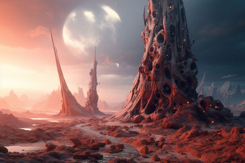 Surreal Tower Emerging from the Strange and Stock Illustration ...