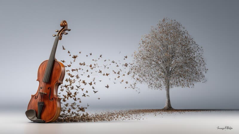 Surreal Transformation Stringed Instrument into Butterflies Near a ...